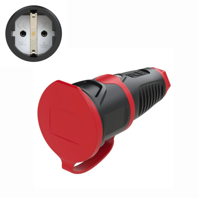 PCE Fiche électrique femelle – 2P IP54 – noir et rouge – Tunielec